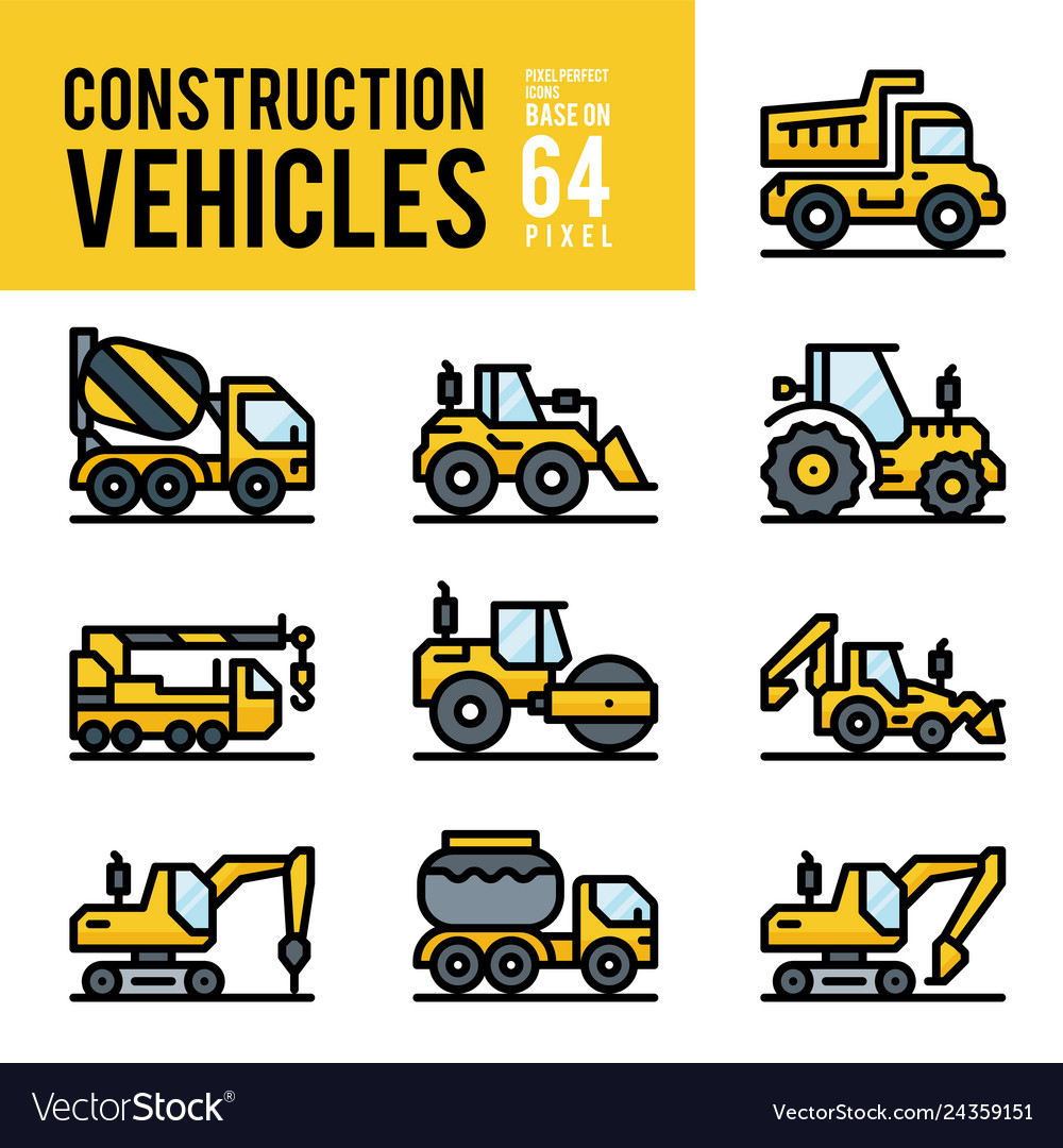 Construction vehicle and transport outline color Vector Image