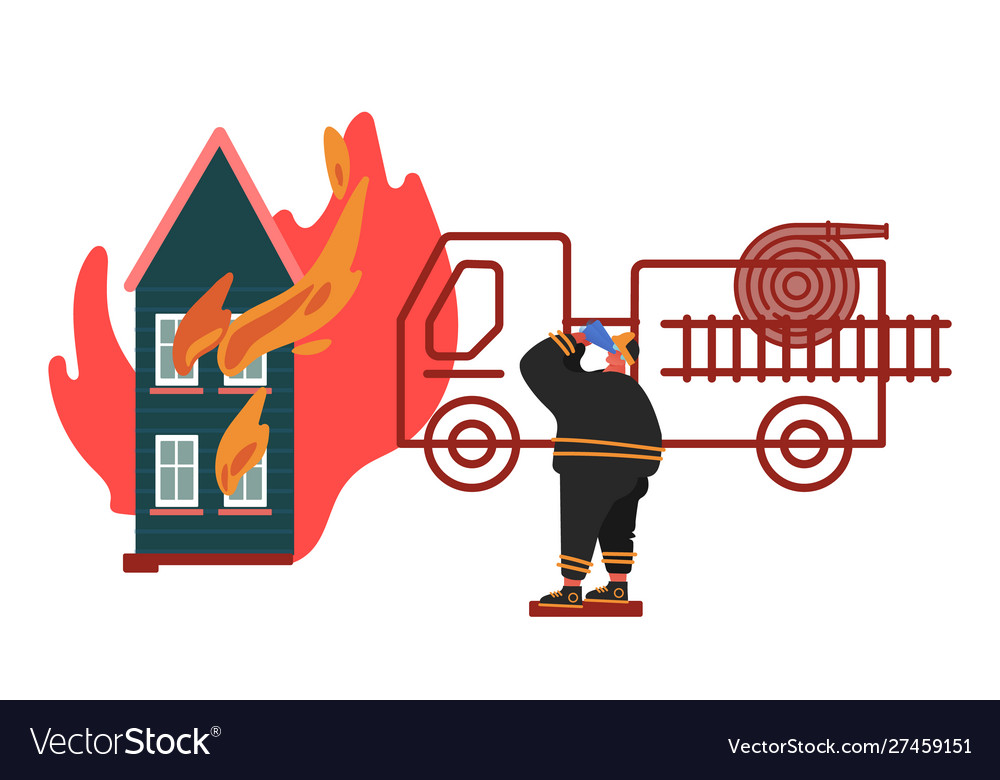 Firefighter coordingating rescuing burning Vector Image