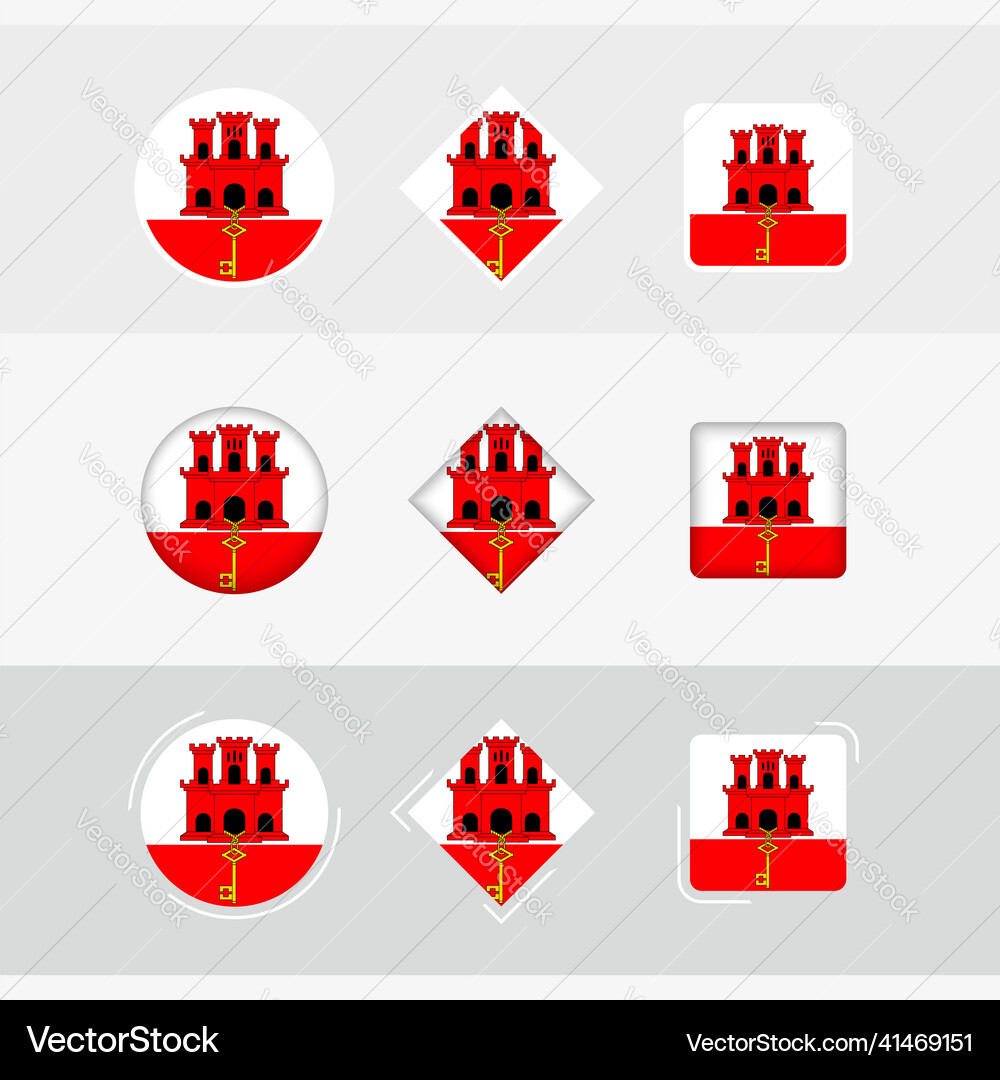 Gibraltar flag icons set Royalty Free Vector Image