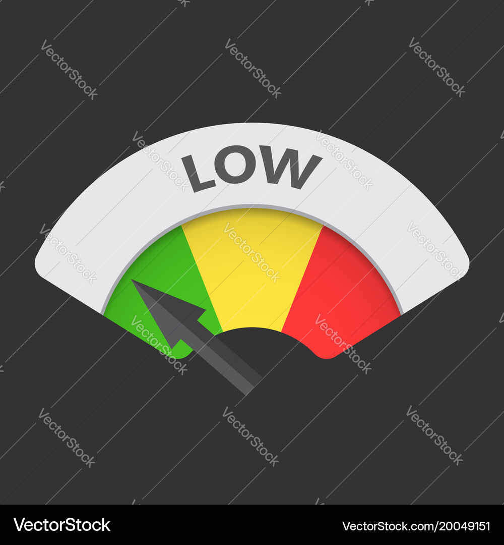 Low level risk gauge icon fuel on black Royalty Free Vector