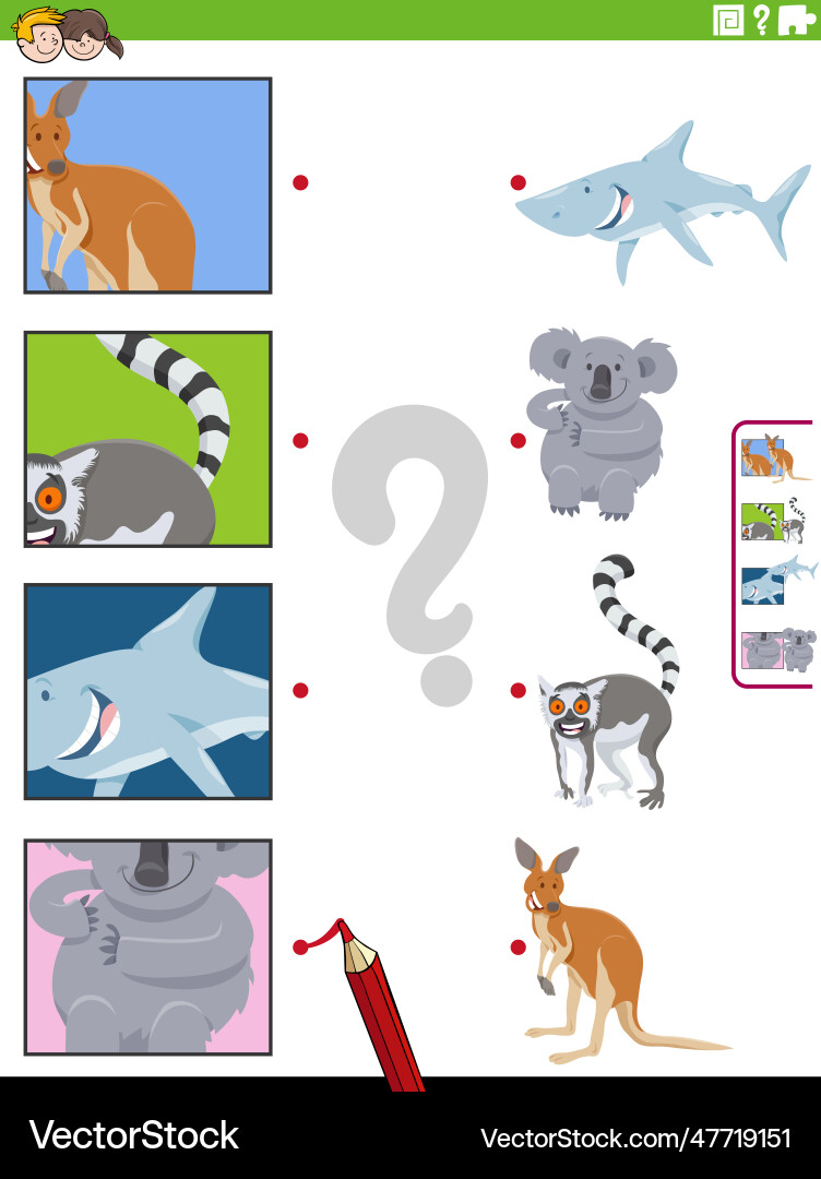 Match cartoon animals and clippings educational Vector Image