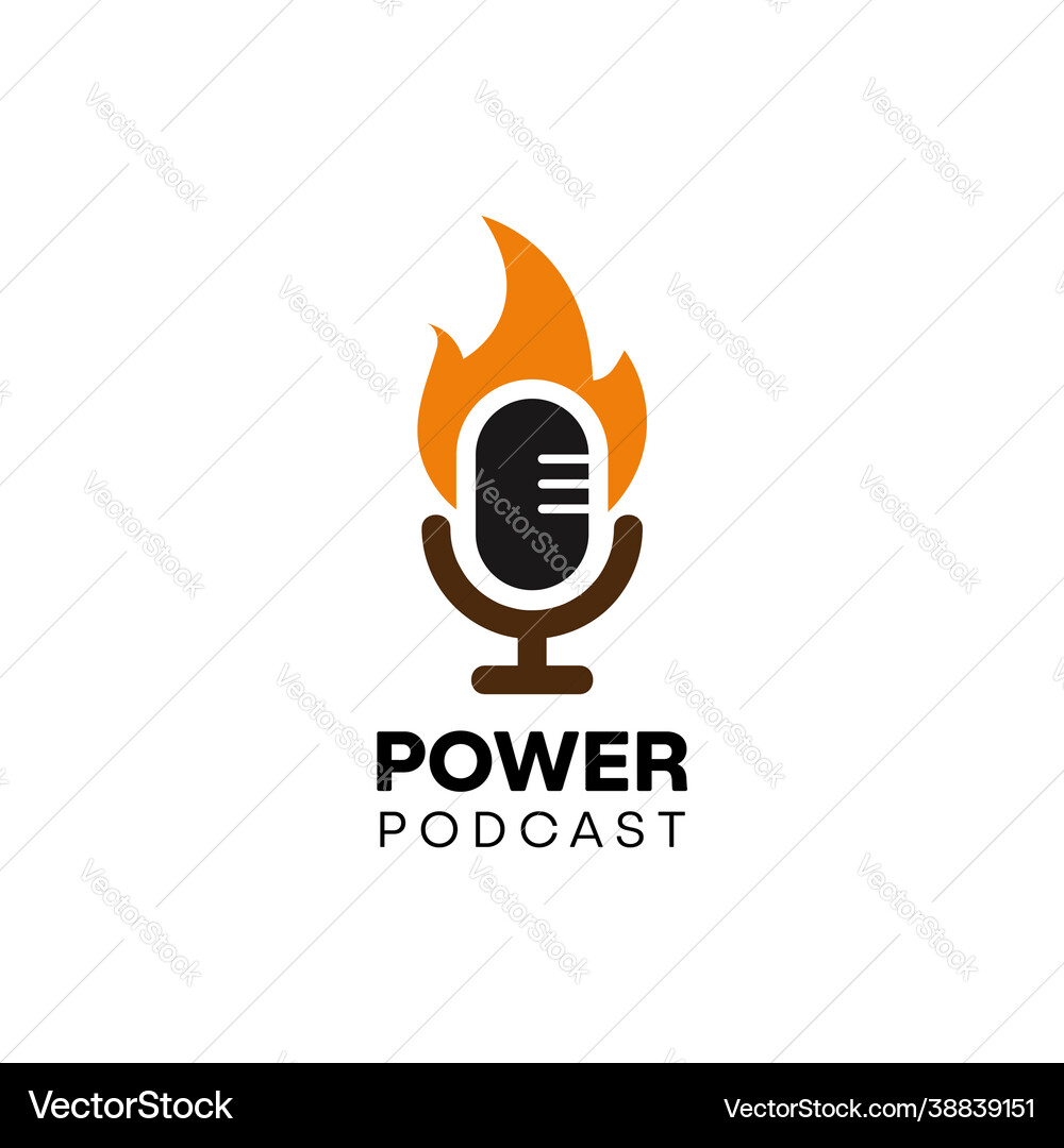 Podcast logo with fire up and audio mic Royalty Free Vector