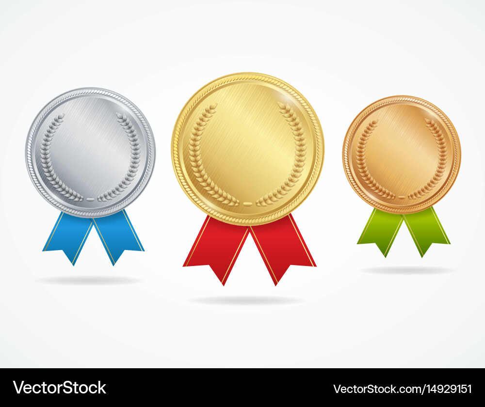 Realistic metal award medals set Royalty Free Vector Image
