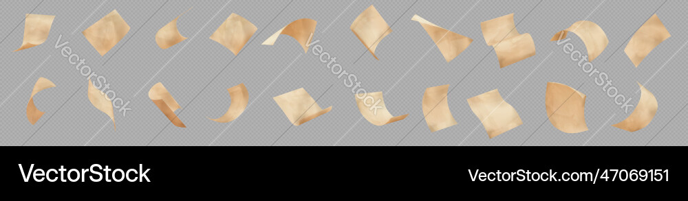 Realistic set of craft paper sheet falling down Vector Image