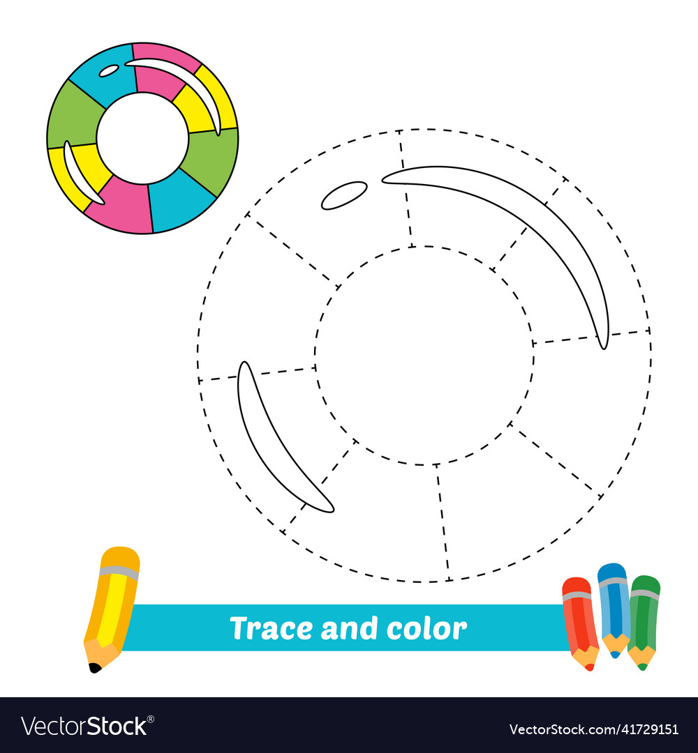 Trace and color for kids swimming ring Royalty Free Vector