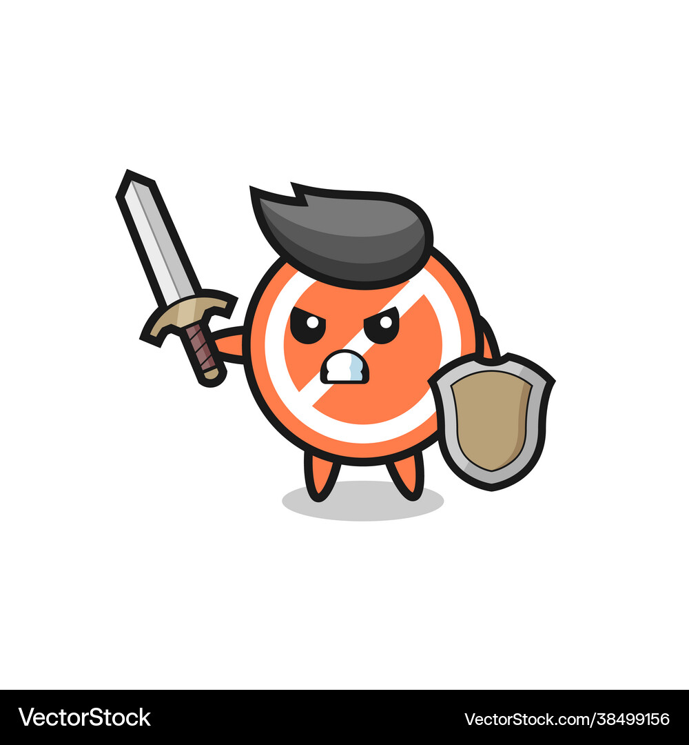 Cute stop sign soldier fighting with sword Vector Image