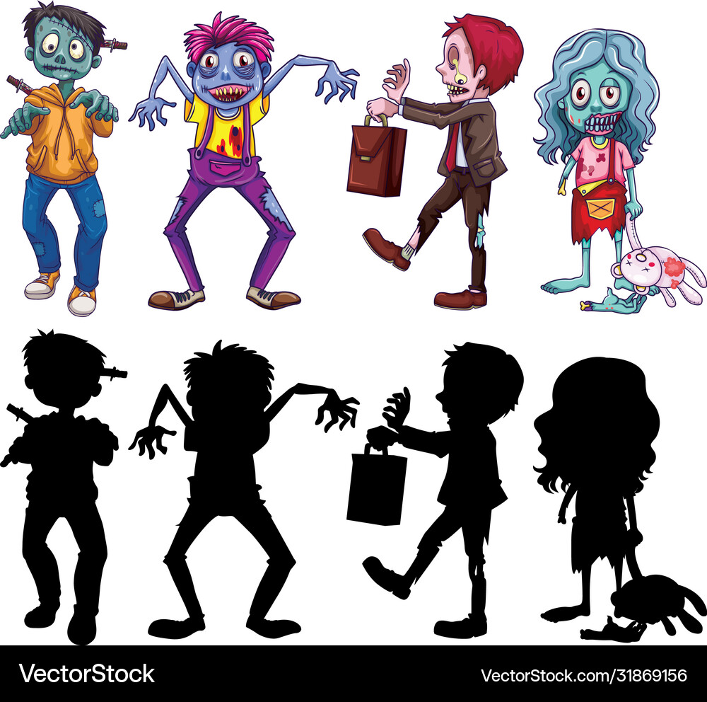 Different character zombies in color and Vector Image