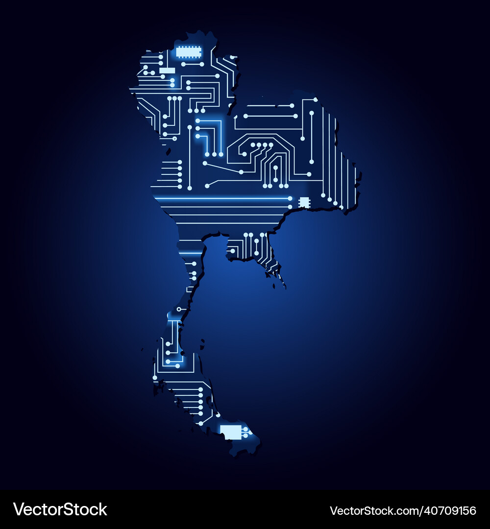 Map of thailand with electronic circuit Royalty Free Vector
