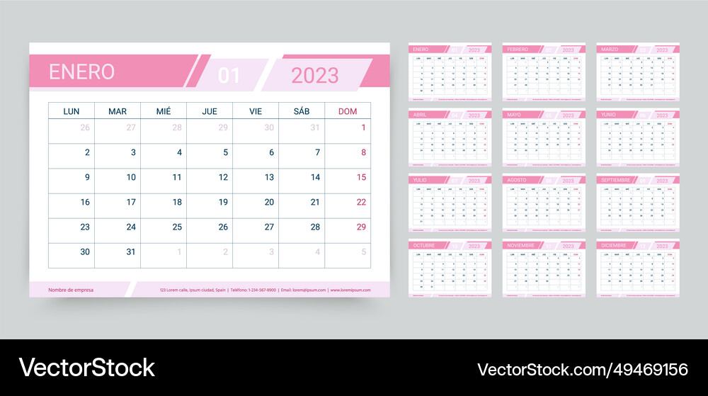 Spanish calendar 2023 year corporate planner Vector Image