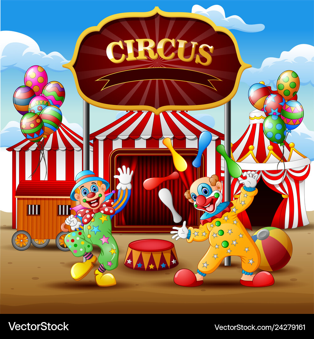 Cartoon clown show and acrobat performance Vector Image