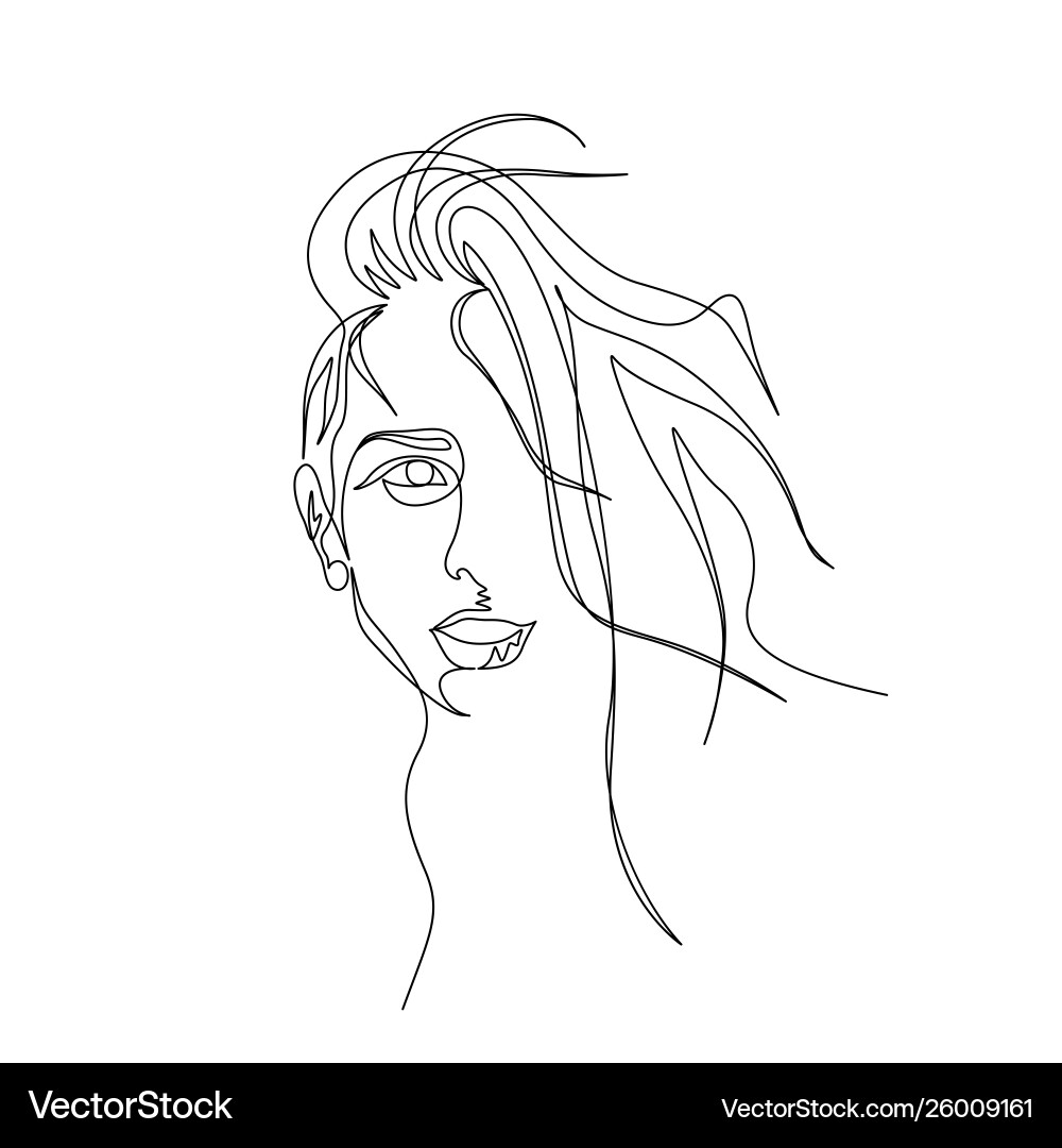 Continuous one line portrait woman with Royalty Free Vector