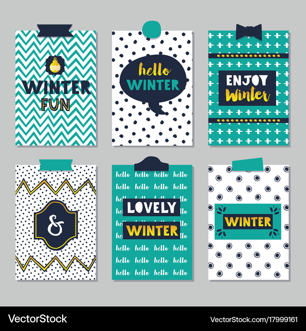 Cute assorted winter quotes journal cards set on Vector Image