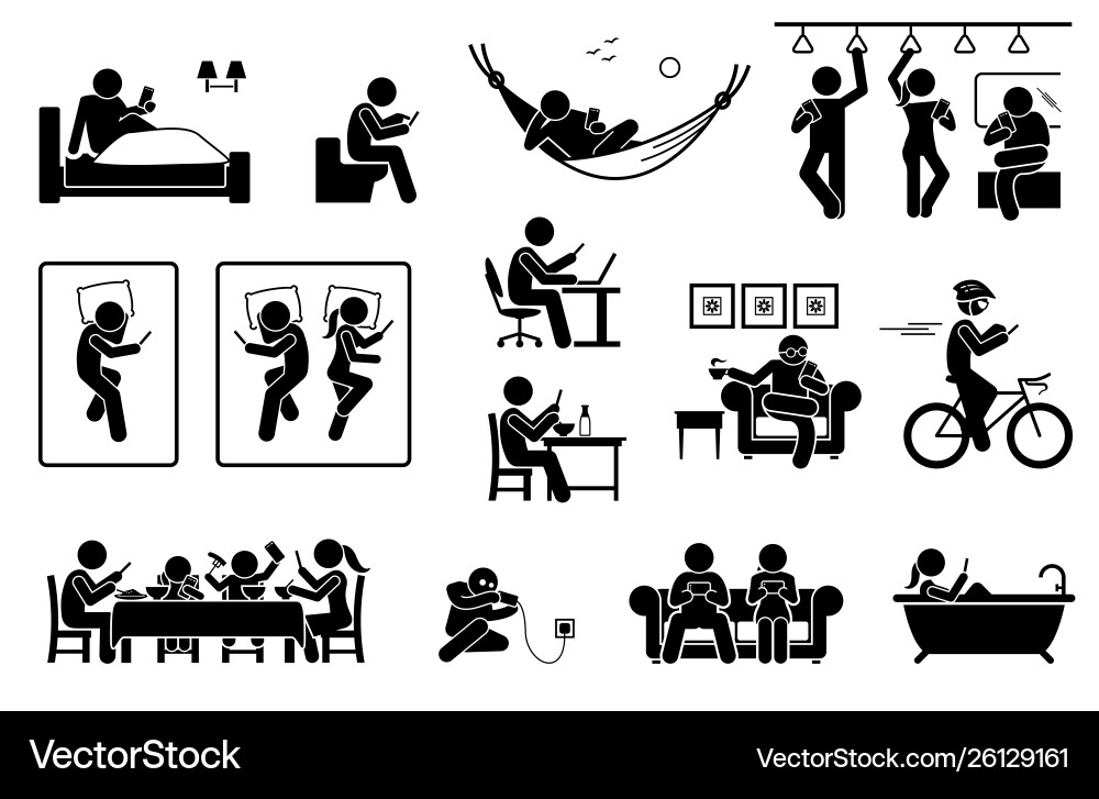 People using phone at different places icons Vector Image