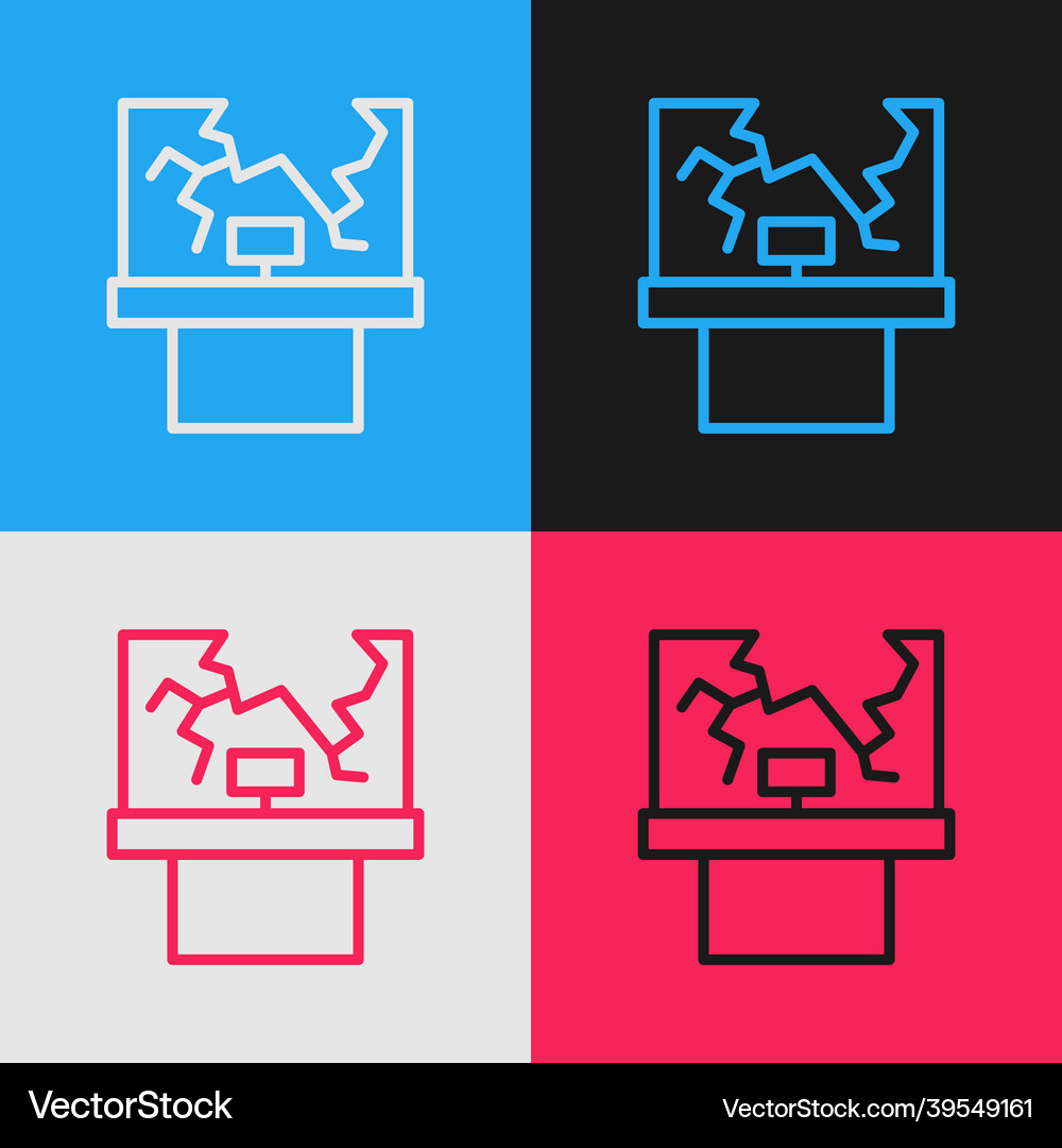 Pop art line broken window icon isolated on color Vector Image