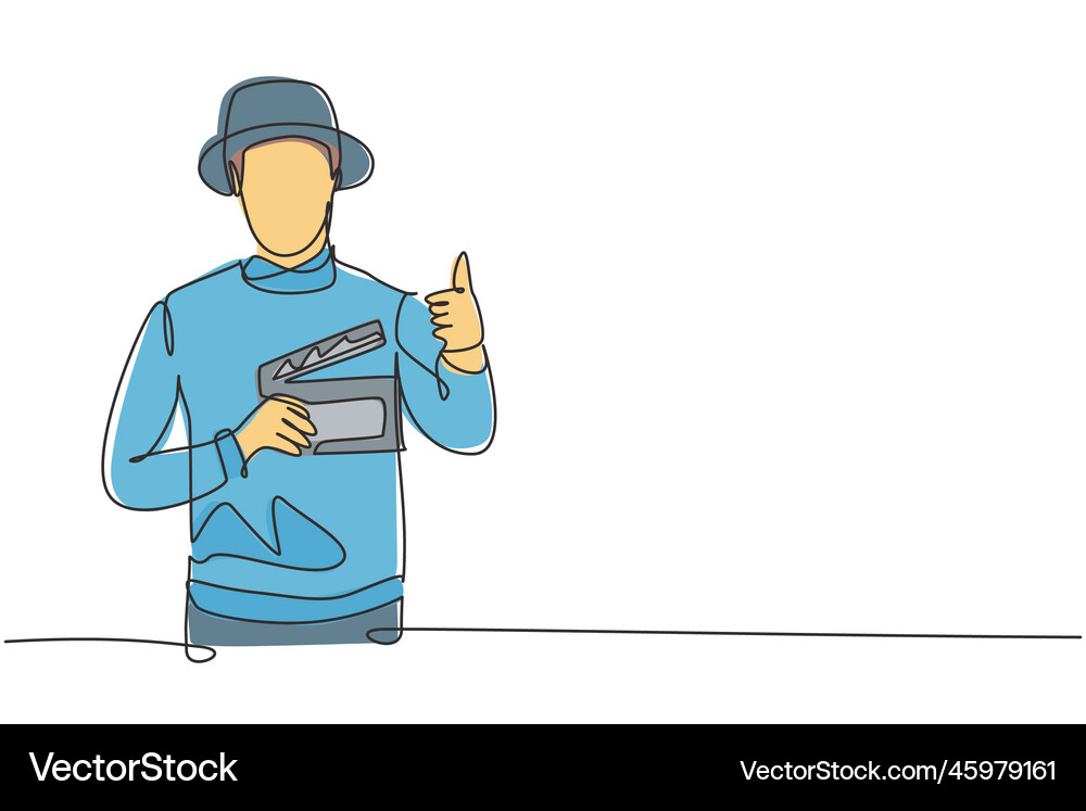 Single continuous line drawing the film director Vector Image
