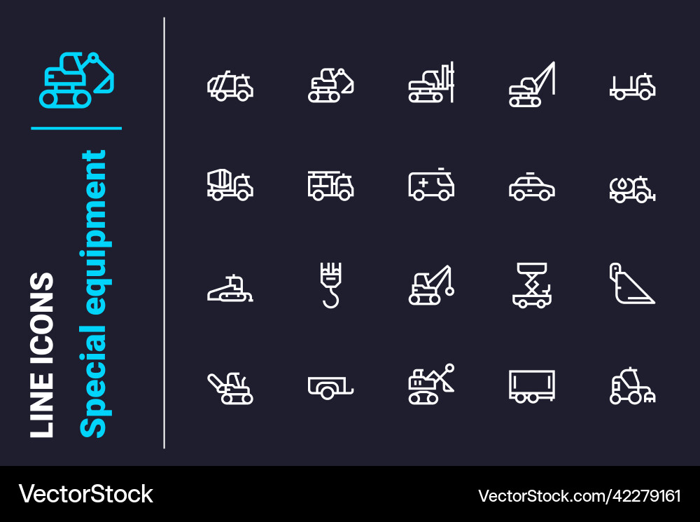 Special equipment for construction works icons set