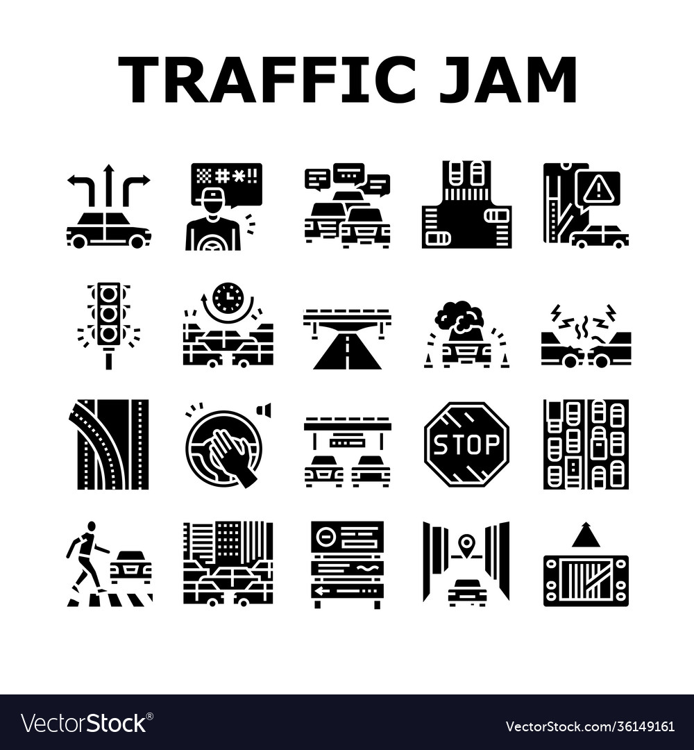 Traffic jam transport collection icons set Vector Image