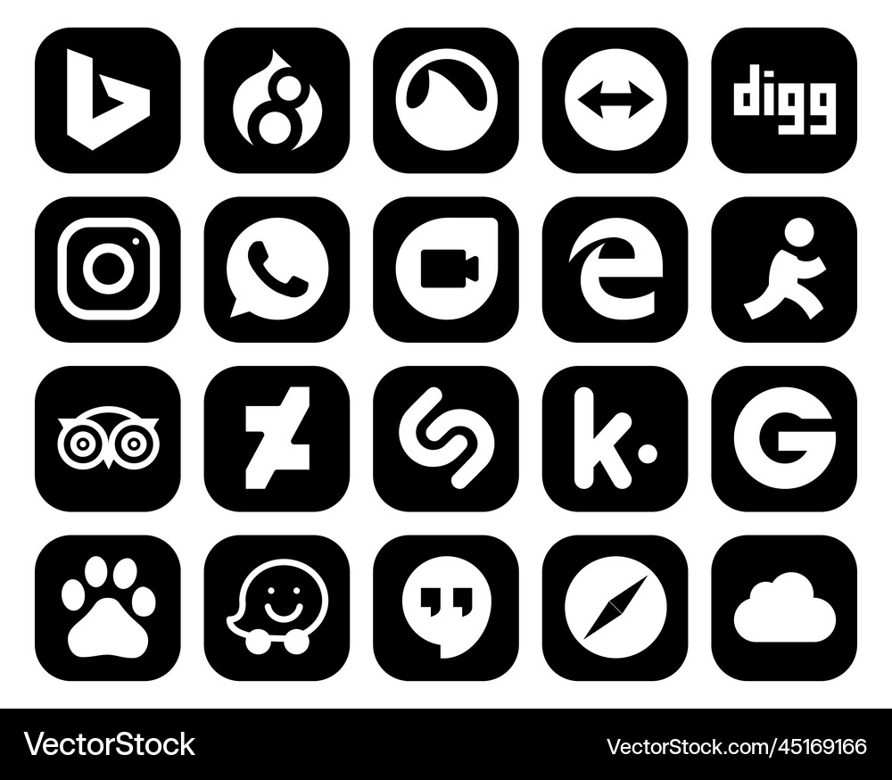 20 social media icon pack including waze groupon Vector Image