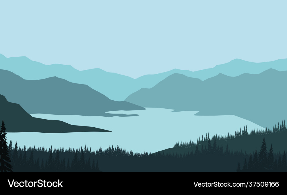 A beautiful view mountain on river bank Royalty Free Vector