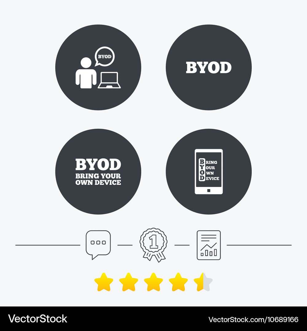 Byod signs human with notebook and smartphone Vector Image