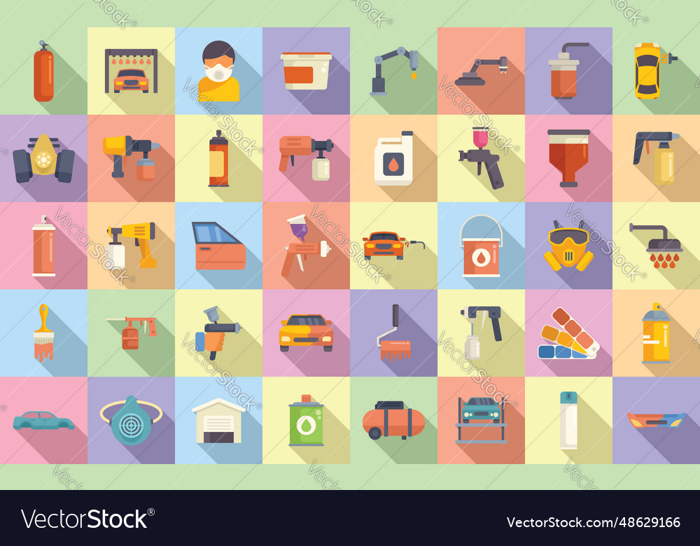 Car painting icons set flat auto body Royalty Free Vector Car painting icons set flat auto body Royalty Free Vector