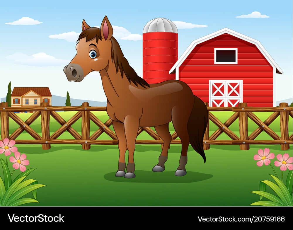 Cartoon horses with ranch cages Royalty Free Vector Image