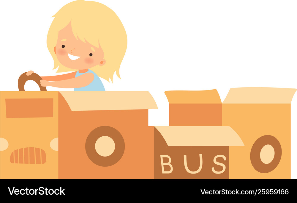 Cute creative girl character playing bus made Vector Image