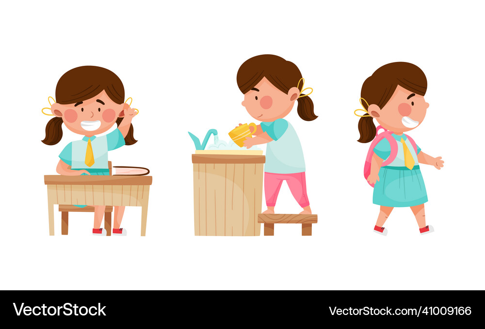Cute girl daily routine activities set kid Vector Image