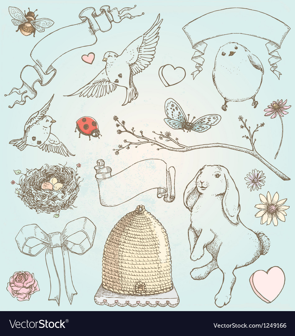 Hand drawn vintage spring elements set Royalty Free Vector Hand drawn vintage spring elements set Royalty Free Vector