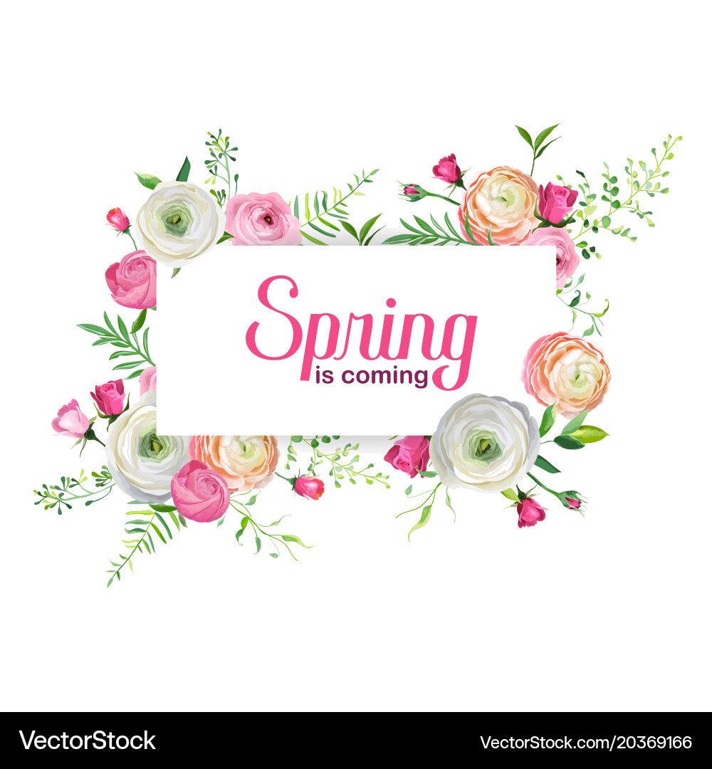 Hello spring floral design with blooming flowers Vector Image
