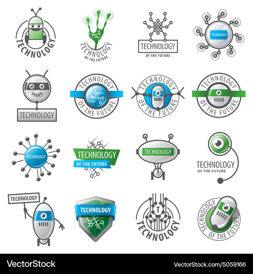 Large set of logos robots and new technologies Vector Image