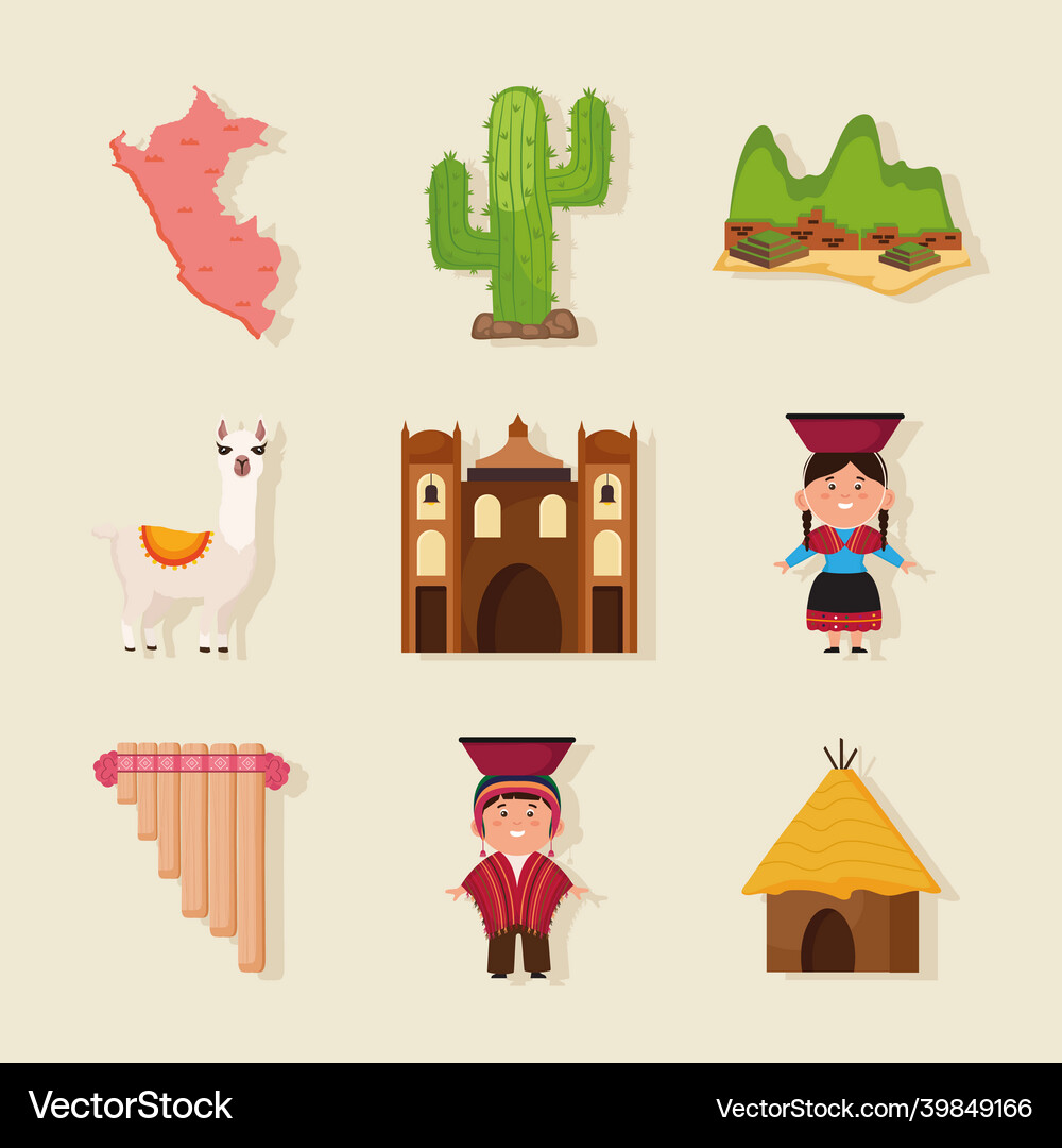 Nine peru country icons Royalty Free Vector Image