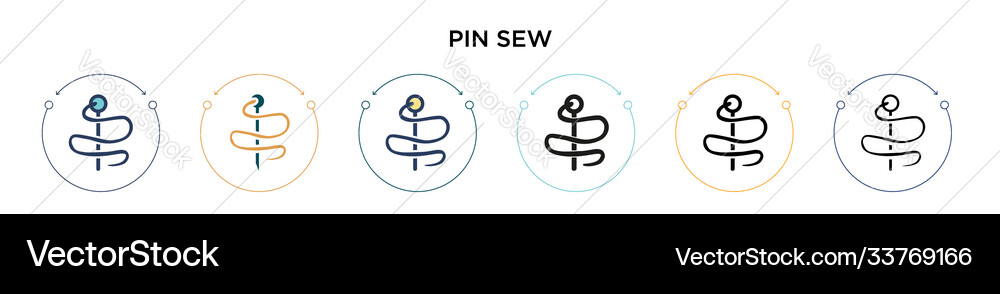 Pin sew icon in filled thin line outline Vector Image