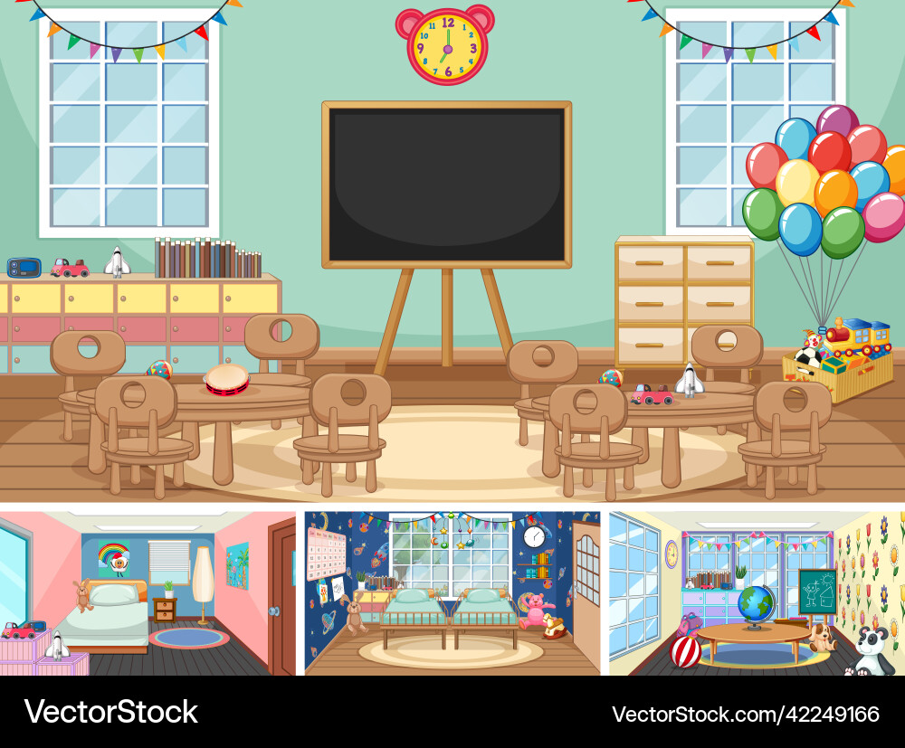 Set of different kindergarten classroom scenes Vector Image