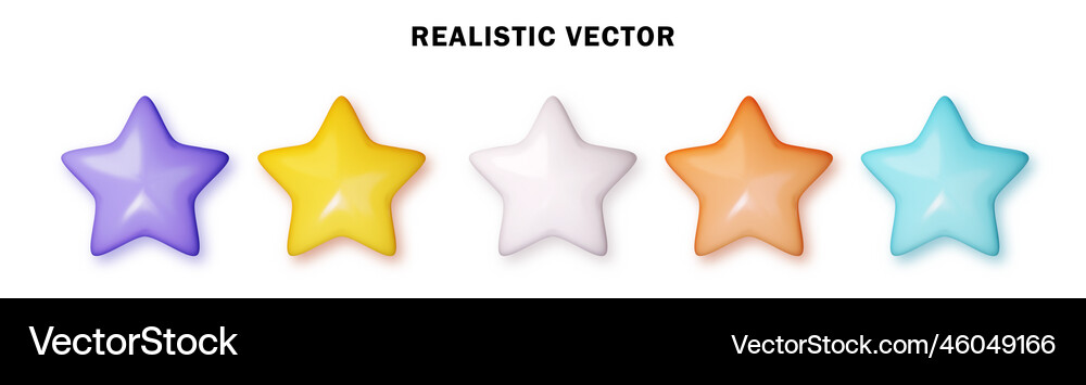Stars set glossy colors realistic 3d design Vector Image
