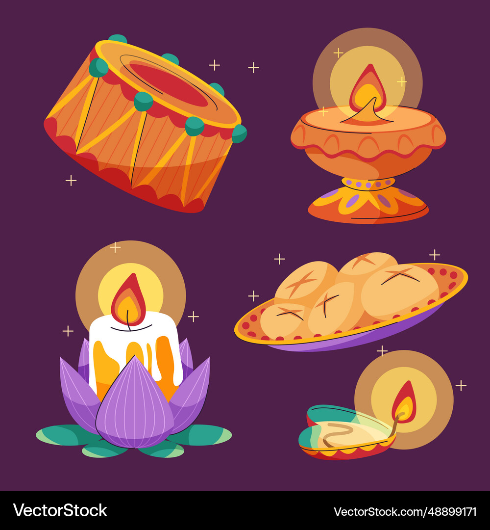 Flat elements collection diwali hindu festival Vector Image