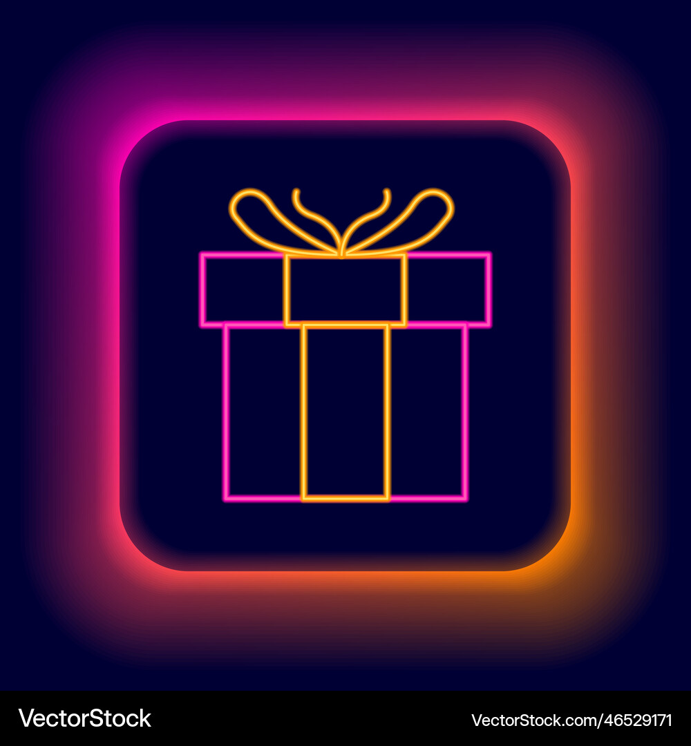 Glowing neon line gift box icon isolated on black Vector Image