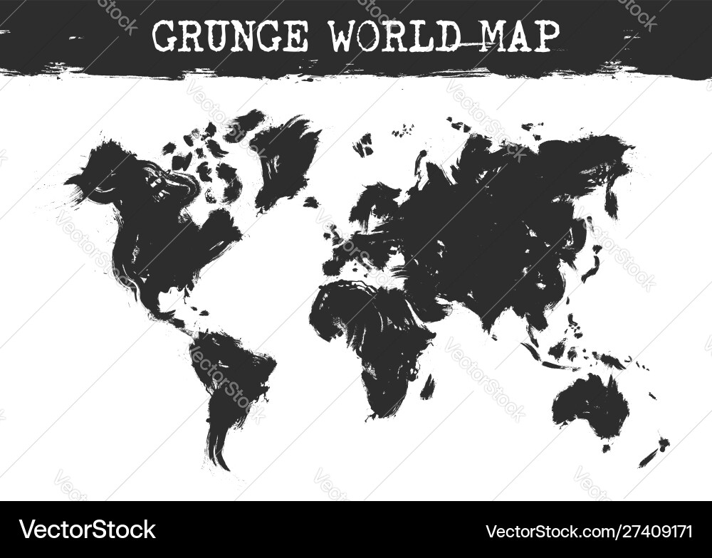 Grunge world map realistic black ink color Vector Image