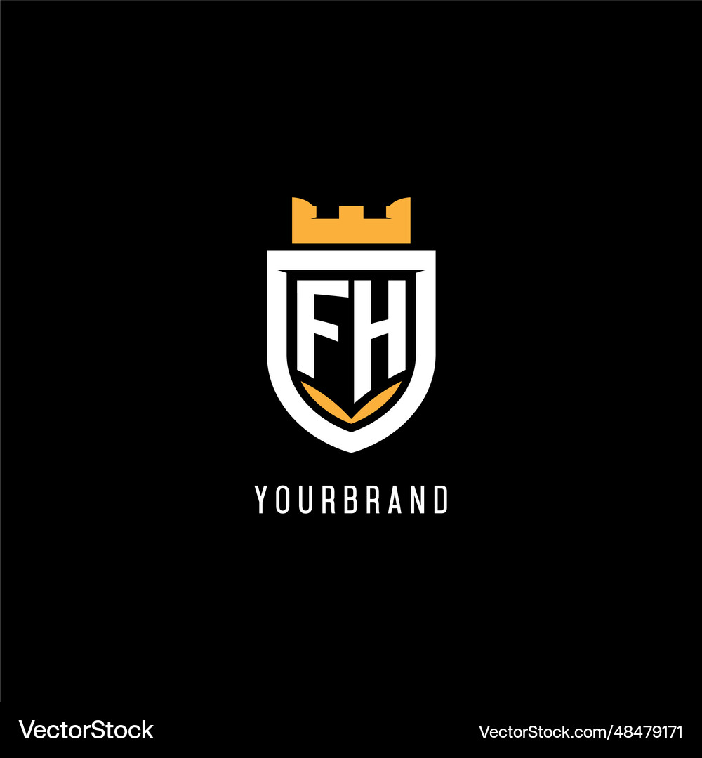 Initial fh logo with shield esport gaming Vector Image