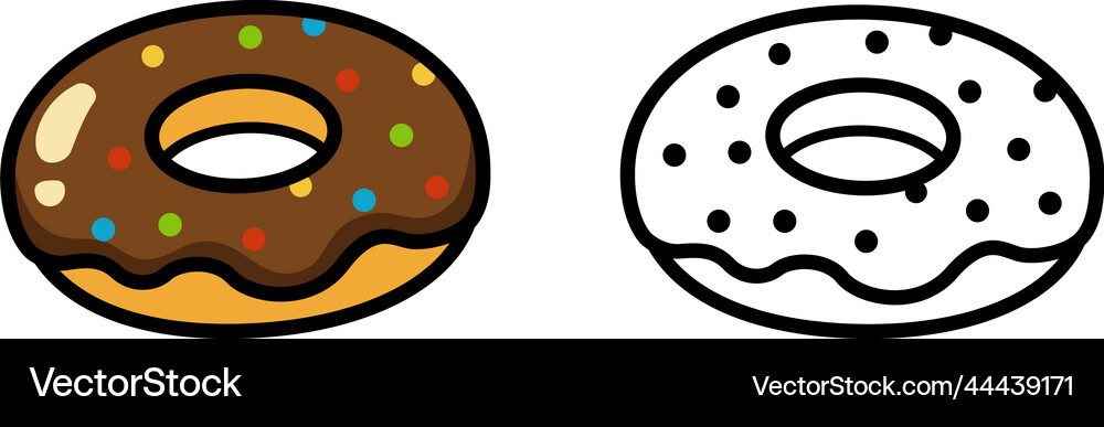Isolated colorful and black white donut Royalty Free Vector