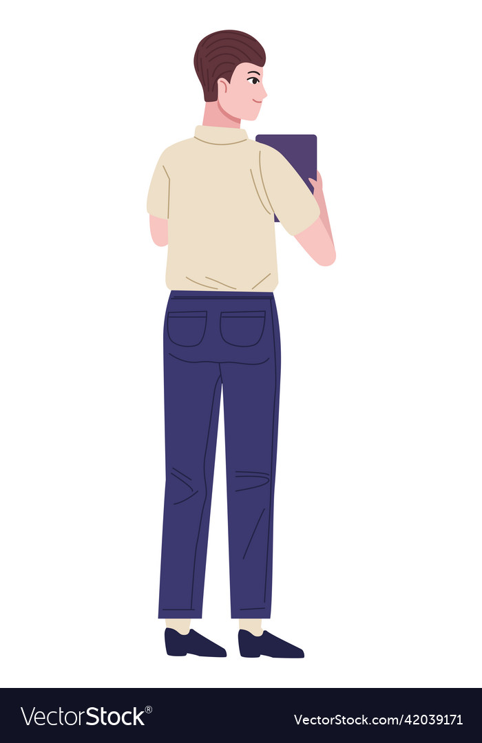 Man standing using tablet Royalty Free Vector Image