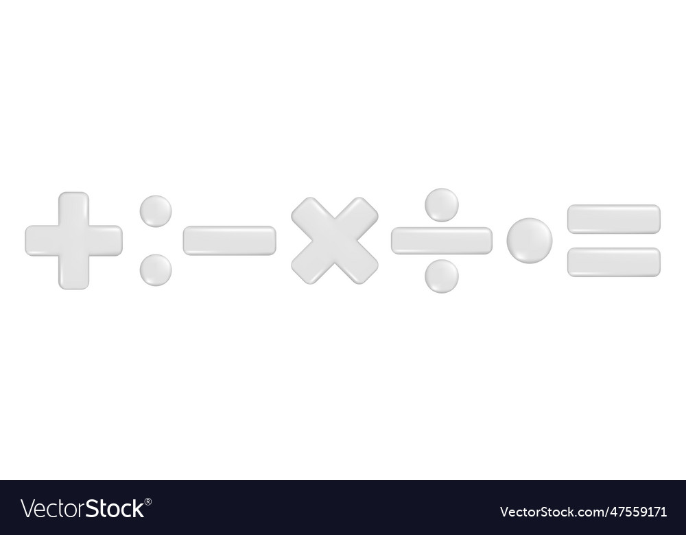 Realistic 3d plus minus multiply division Vector Image