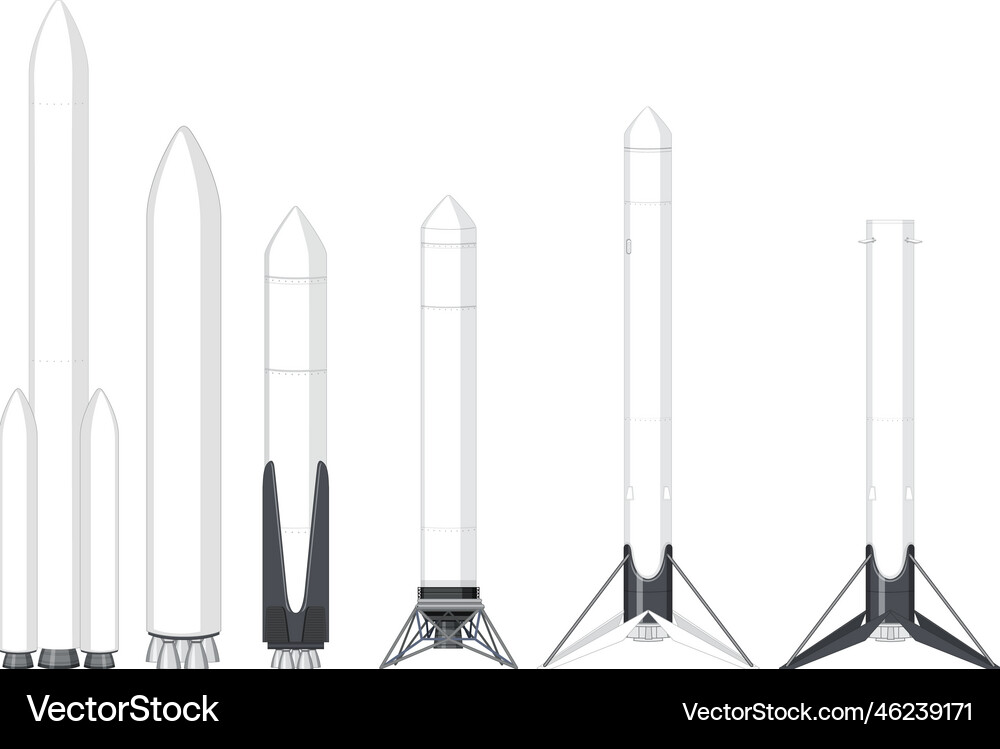 Set of rockets and launch vehicles Royalty Free Vector Image