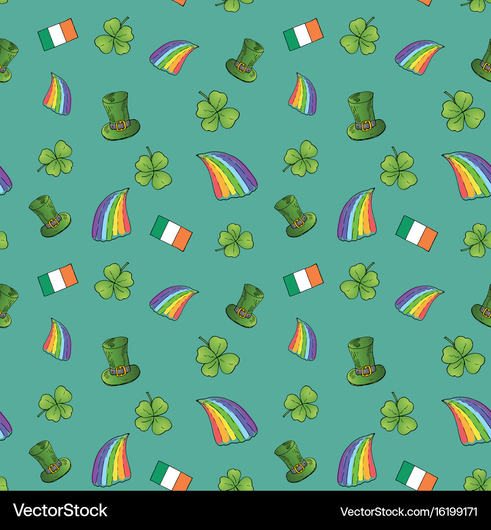 St patricks day hand drawn doodle seamless Vector Image