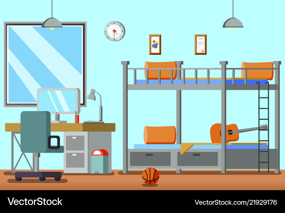 Boy teen room flat composition Royalty Free Vector Image