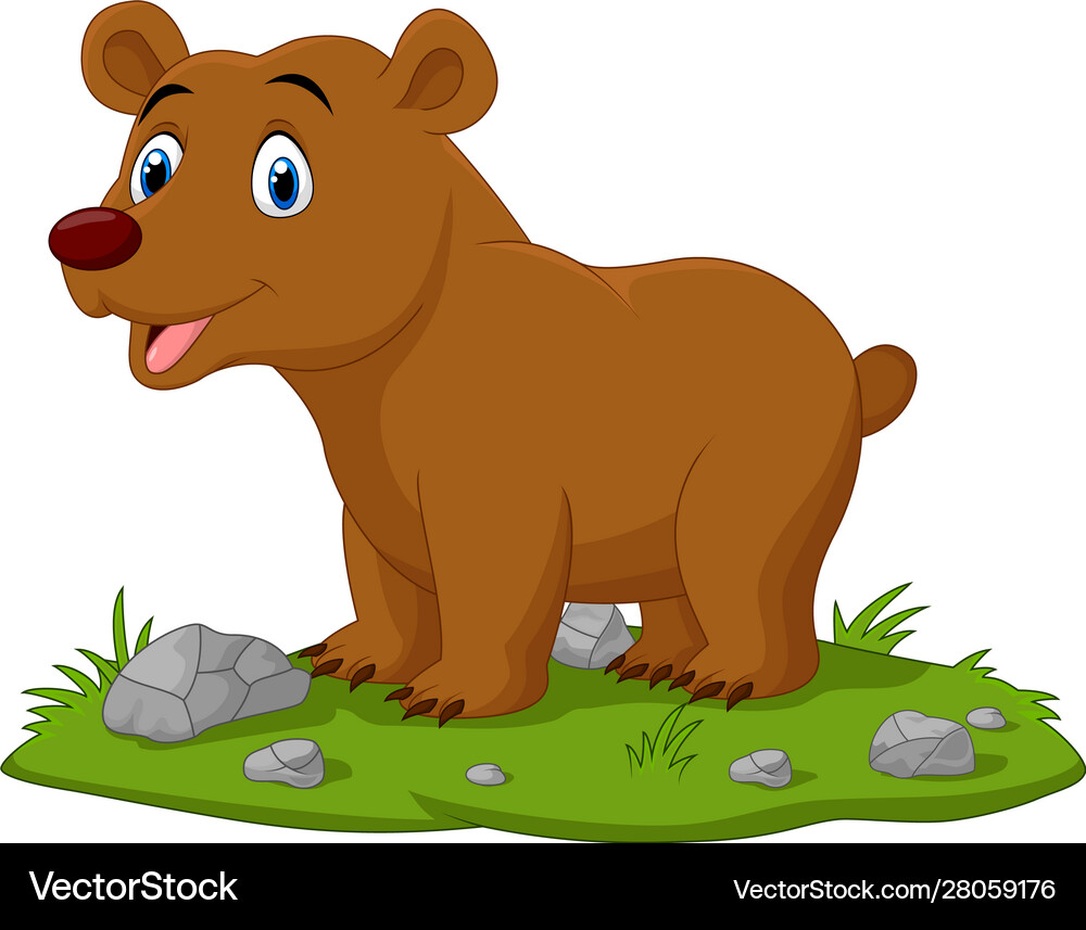 Cartoon happy babear in grass Royalty Free Vector Image