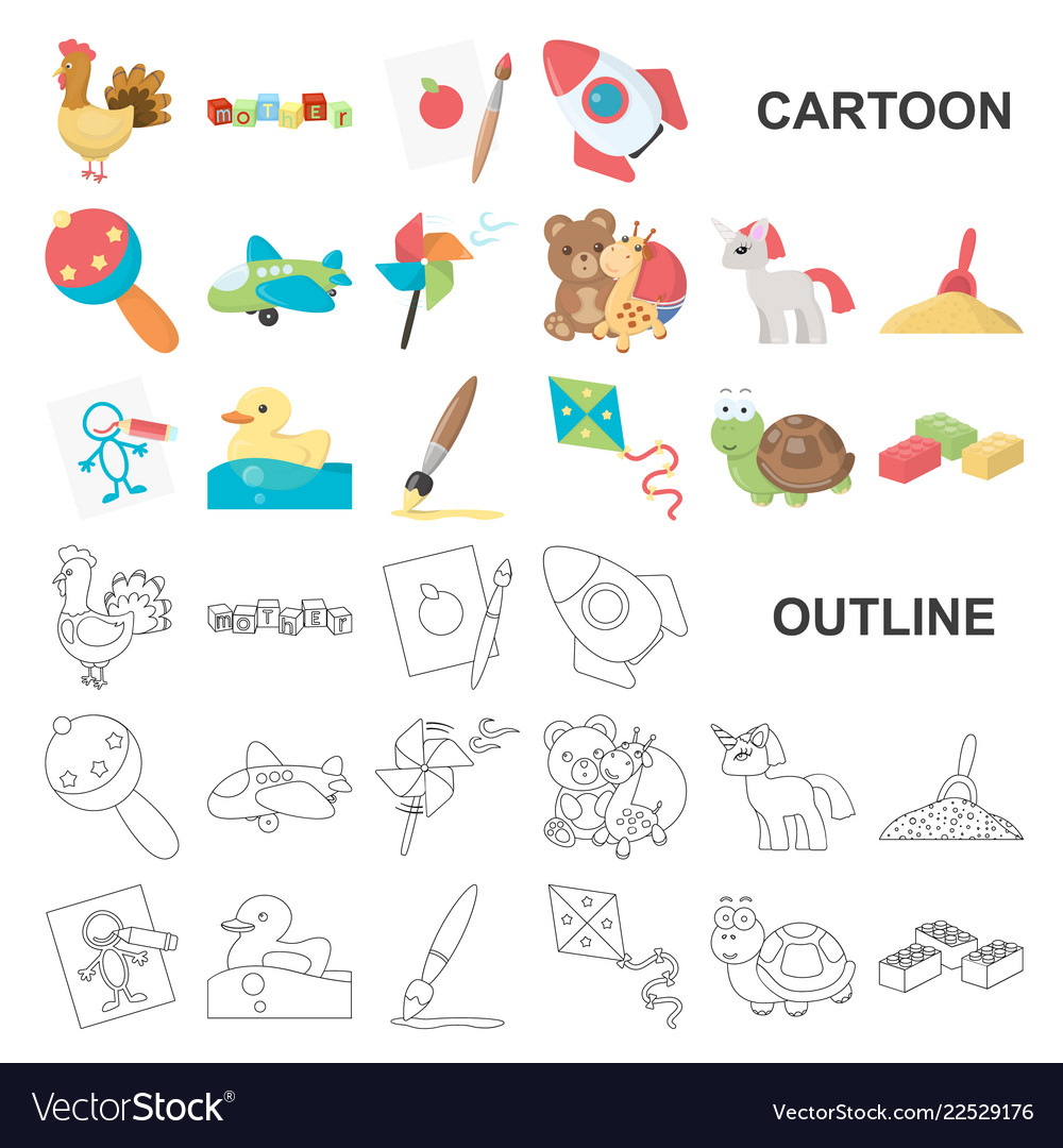 Children toy cartoon icons in set collection Vector Image