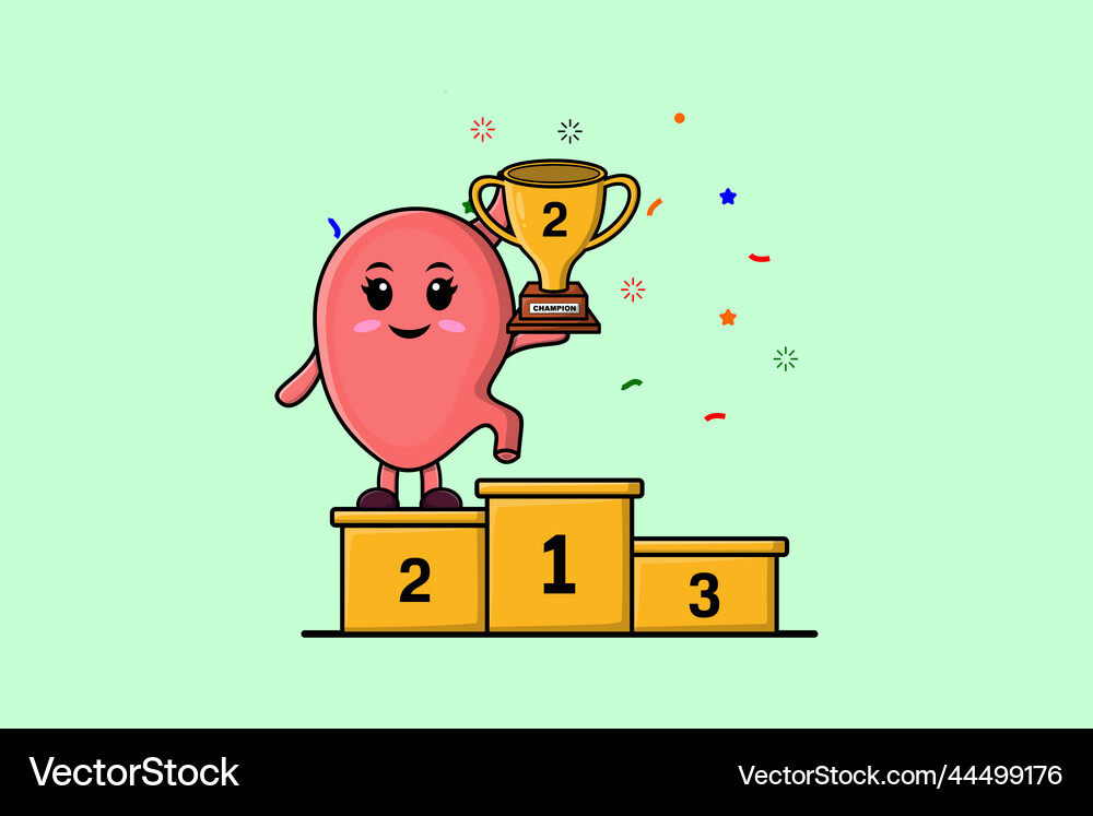 Cute cartoon stomach character as second winner Vector Image