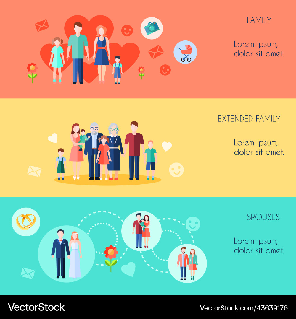 Horizontal banners with families Royalty Free Vector Image