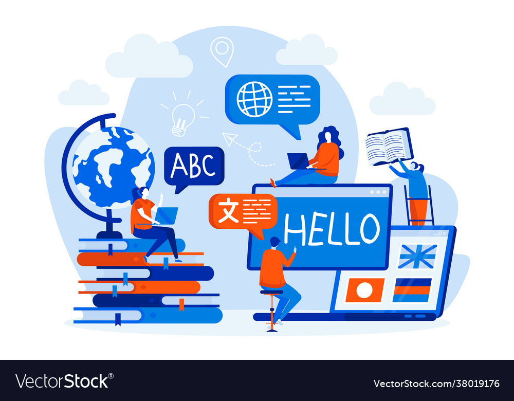 Language courses web design with people characters